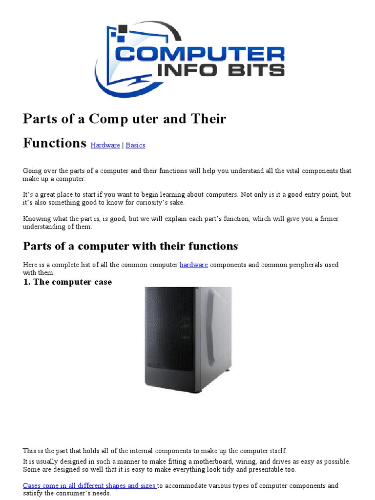 Computer Parts And Functions About Hardware