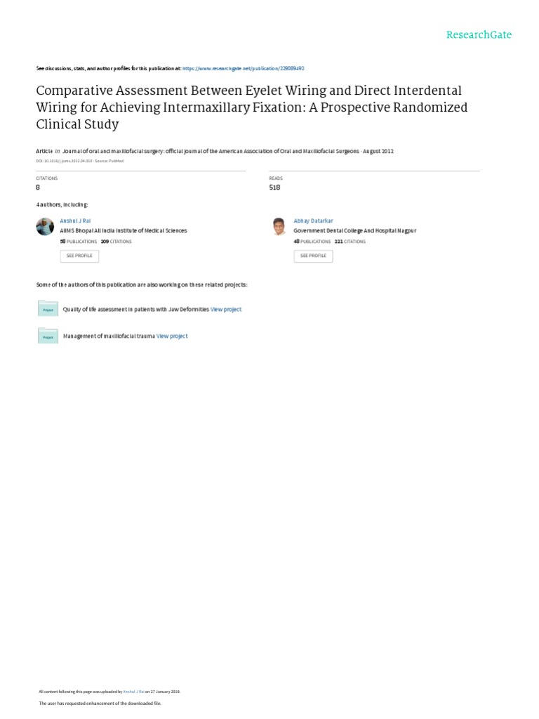 Comparative Assessment Between Eyelet Wiring and Direct Interdental ...