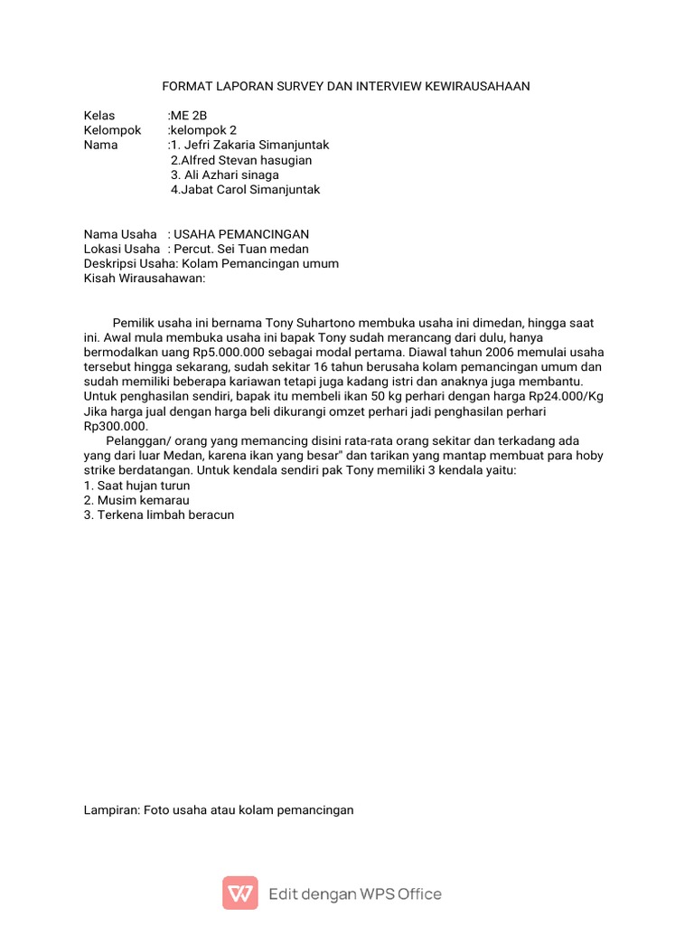 Format Laporan Survey Dan Interview Kewirausahaan | PDF