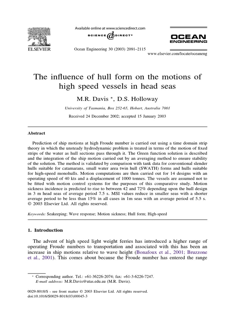 The Influence of Hull Form On The Motions of High Speed Vessels in Head ...