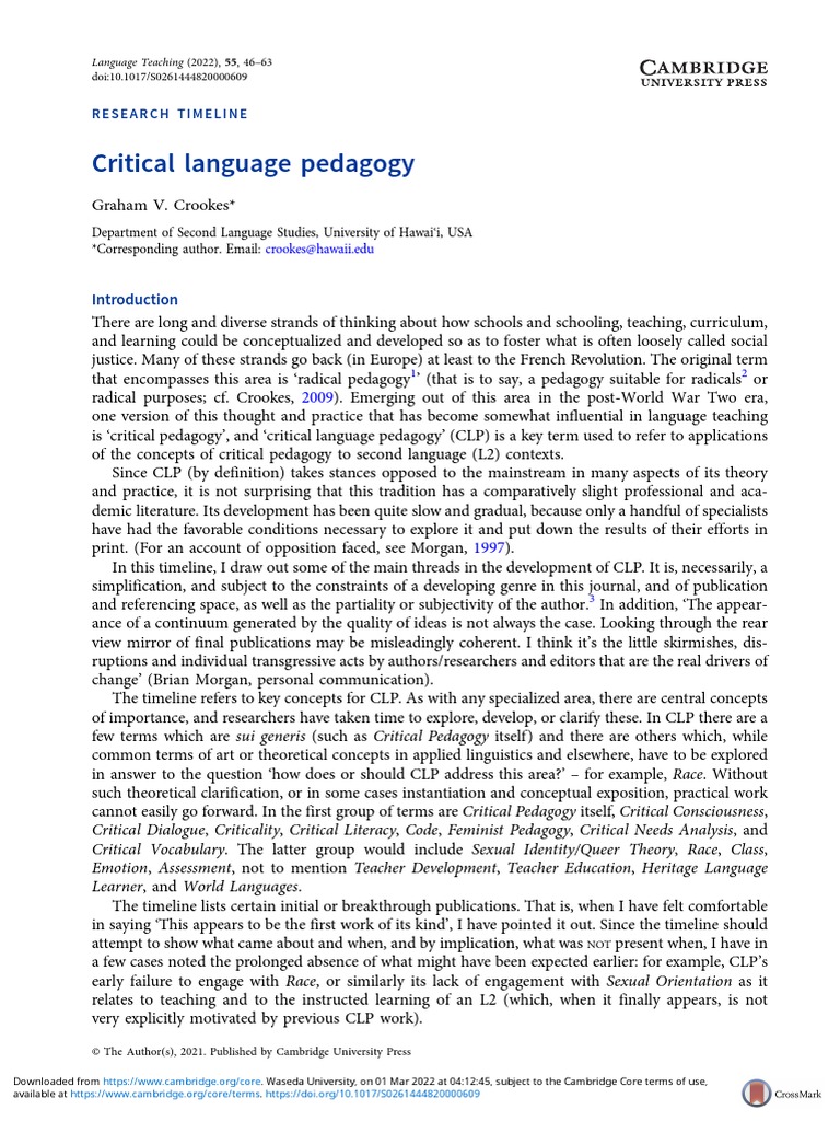 Critical Language Pedagogy | PDF | English As A Second Or Foreign ...