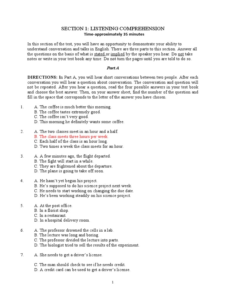 Section 1: Listening Comprehension: Time-Approximately 35 Minutes | PDF