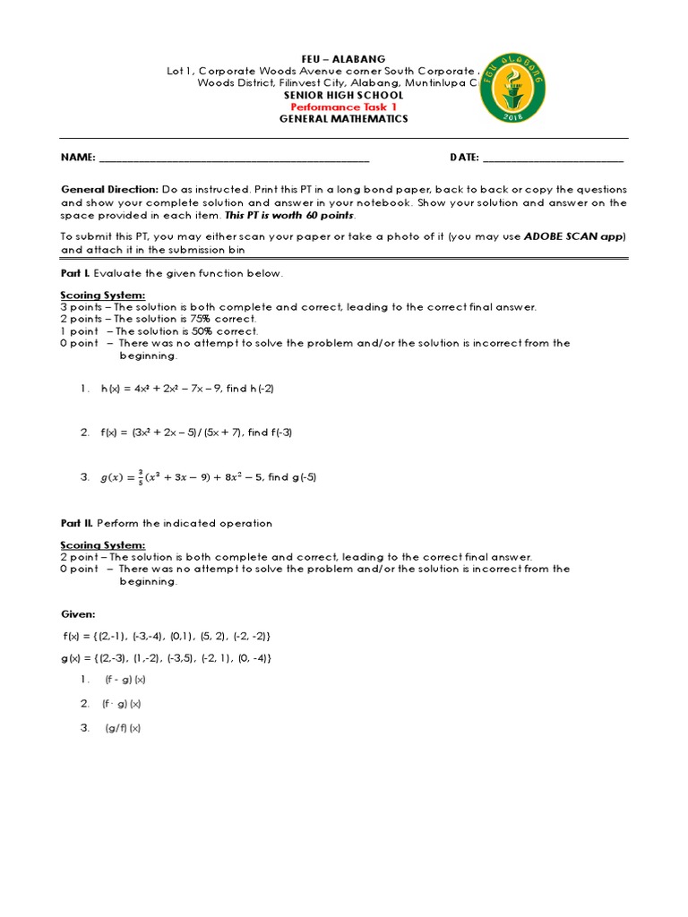 Performance Task - 1 GENMATH | PDF | Mathematics | Cognition