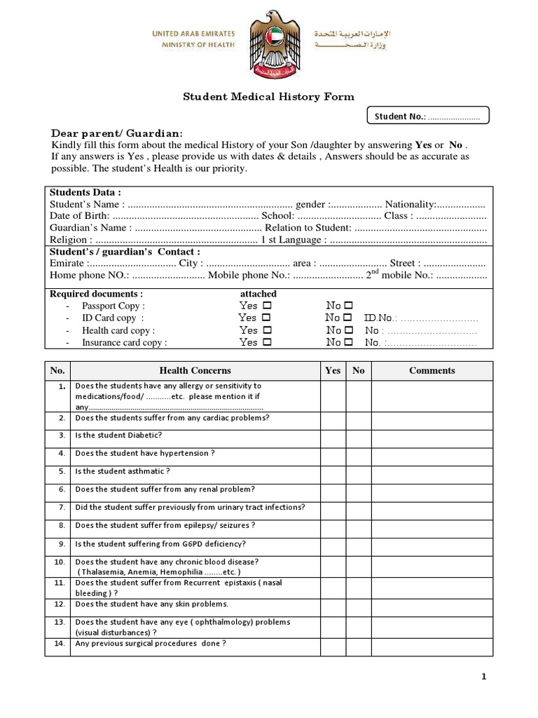 Student Medical History Form | PDF | Diseases And Disorders | Clinical ...