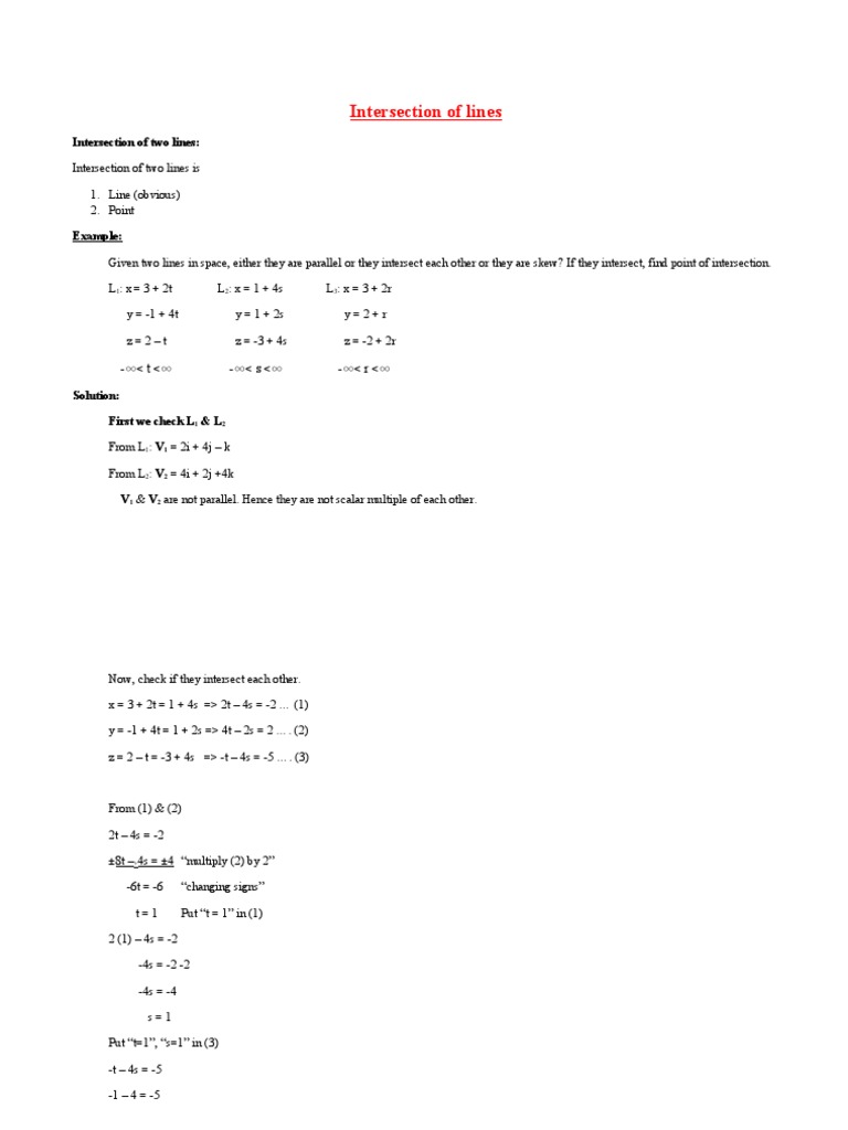 Intersection of Two Lines | PDF | Plane (Geometry) | Equations