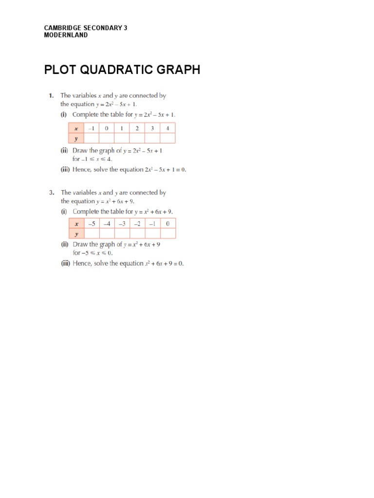 Plot Quadratic Graph | PDF