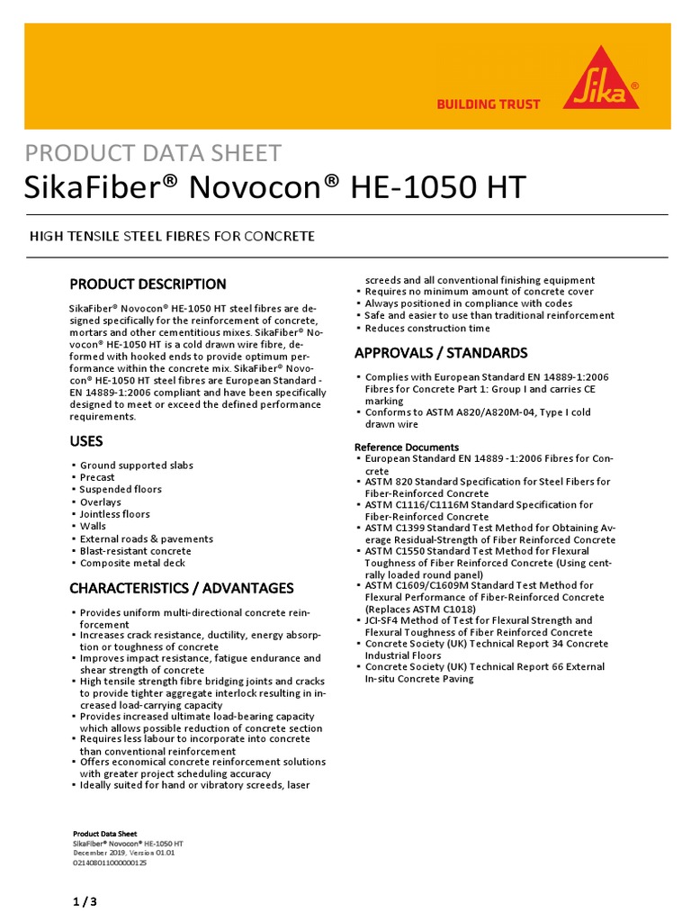 Sikafiber® Novocon® He-1050 HT: Product Data Sheet | PDF | Concrete ...