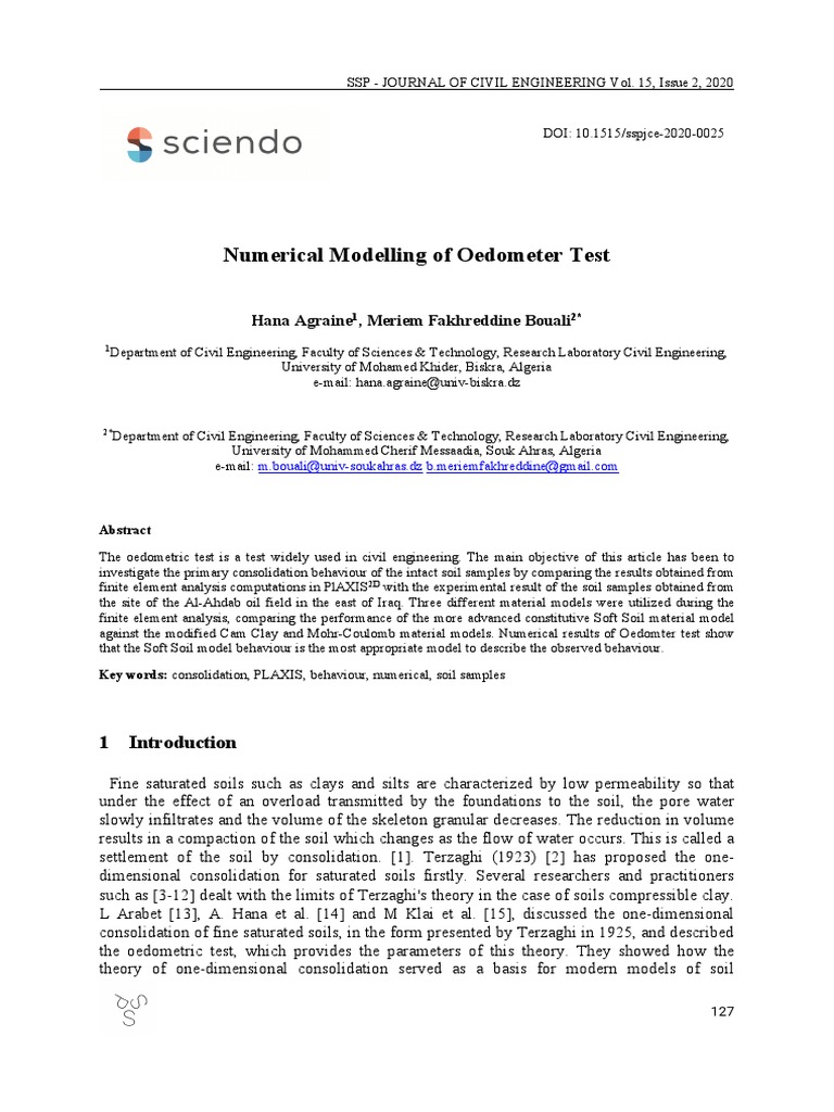 Numerical Modelling of Oedometer Test: Hana Agraine, Meriem Fakhreddine ...