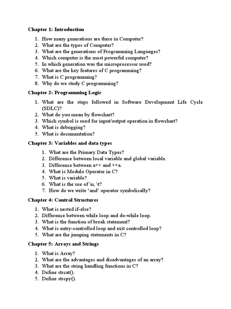 C Programming VIVA Questions | PDF | Subroutine | Control Flow