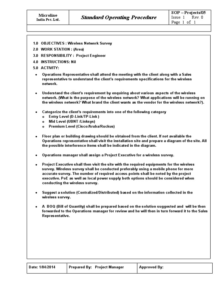 Standard Operating Procedure: Microline SOP - Projects/05 | PDF ...