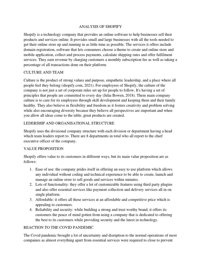 Analysis of Shopify's Success | PDF | Online Shopping | Organizational ...