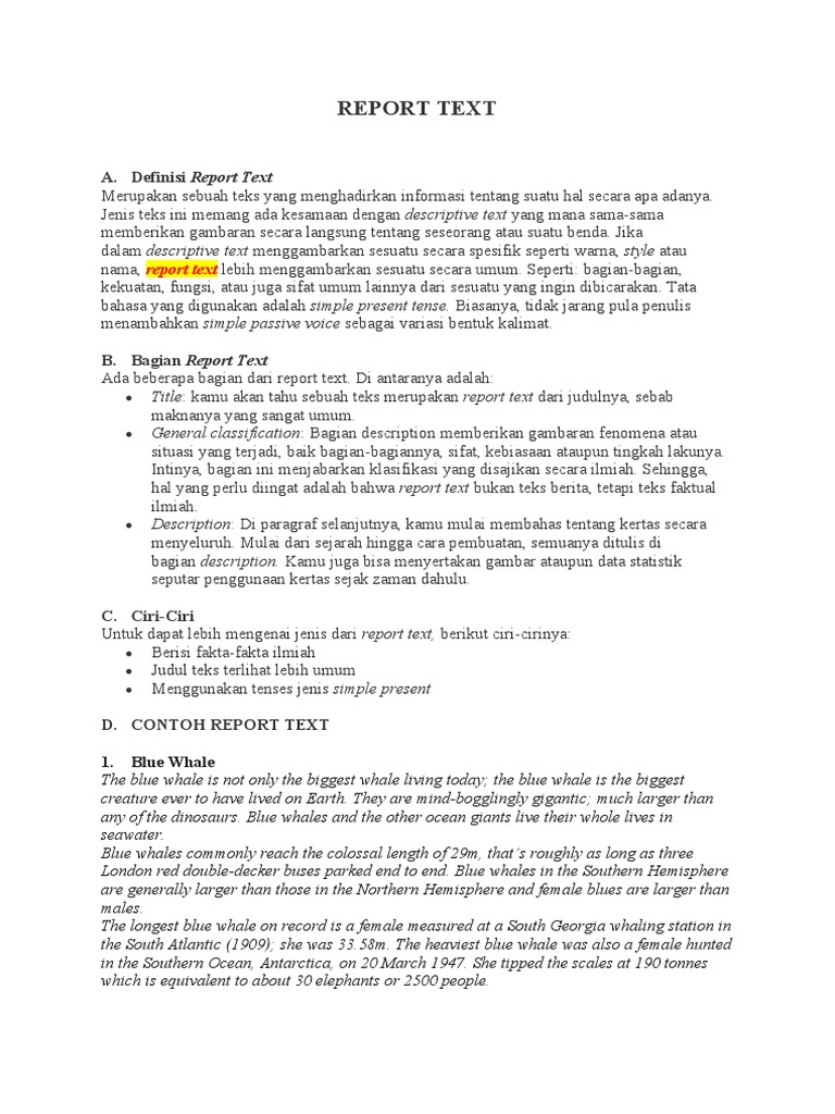 Report Text tentang Blue Whale dan Gajah | PDF