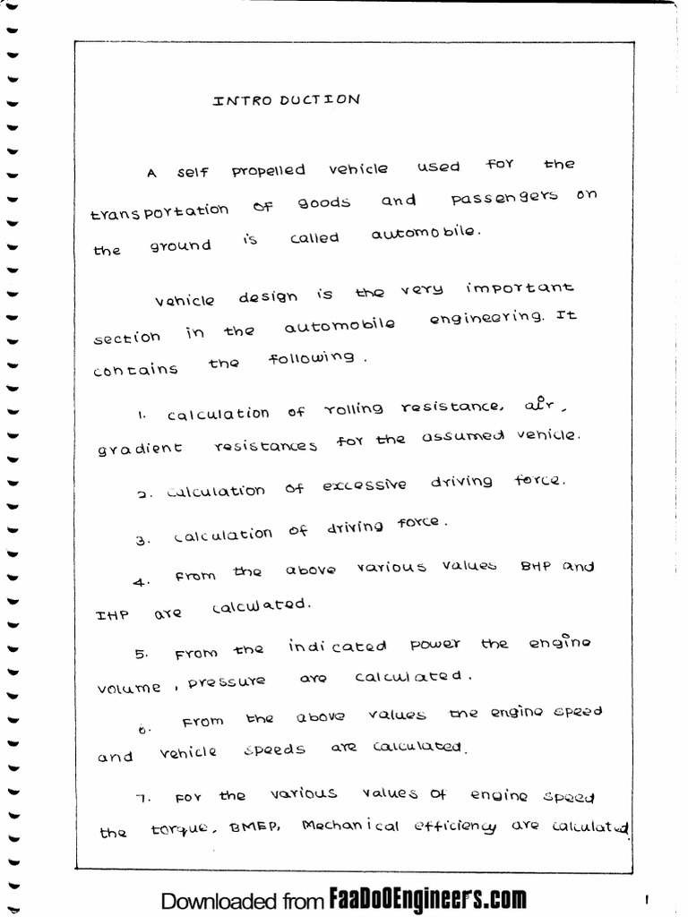 Vehicle Design and Data Characteristics Book | PDF