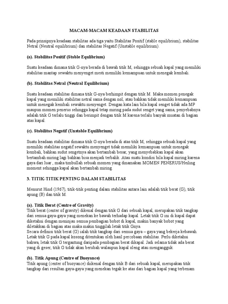 Stabilitas Kapal dan Titik Penting | PDF