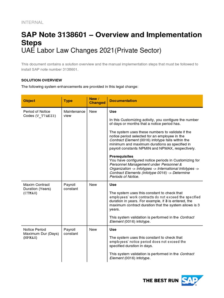 SAP Note 3138601 - Overview and Implementation Steps: UAE Labor Law ...