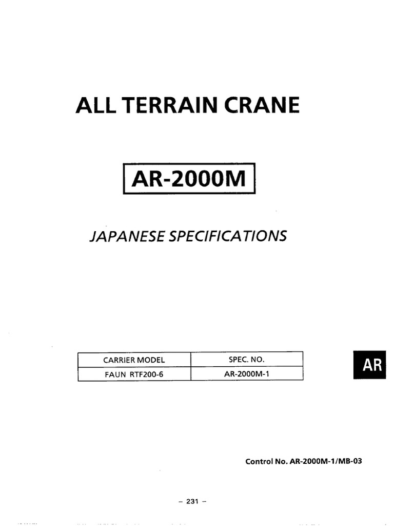 Loadchart Tadano - Ar-2000m - All - Terrain - Crane - Network | PDF