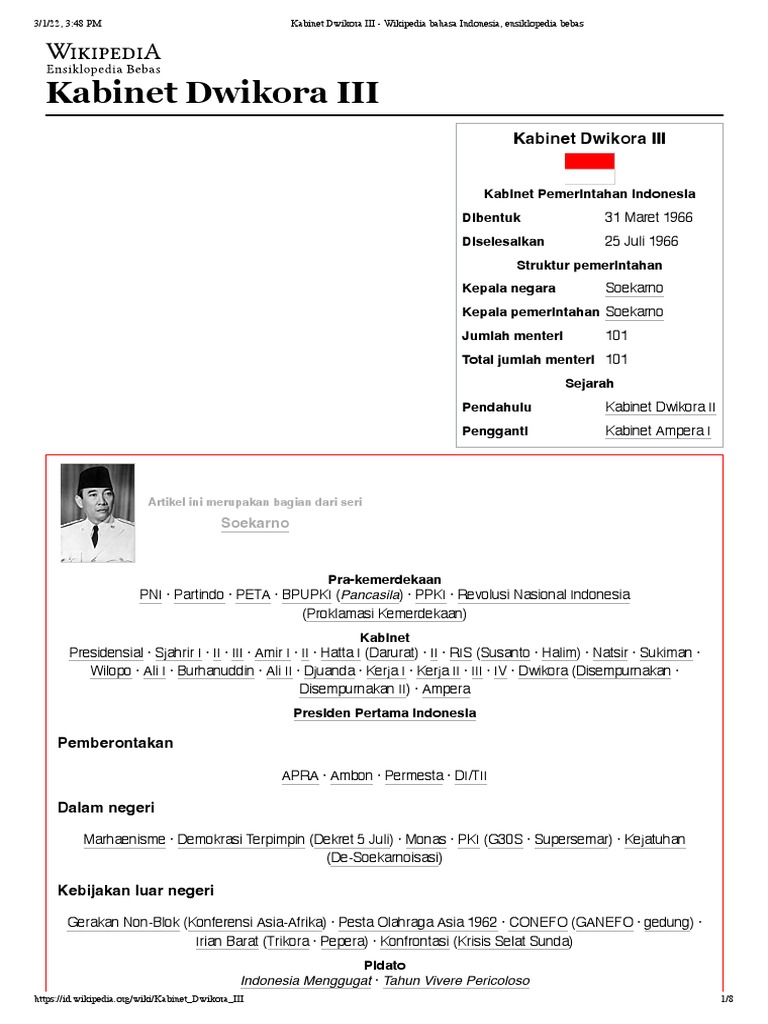Kabinet Dwikora III - Wikipedia Bahasa Indonesia, Ensiklopedia Bebas | PDF