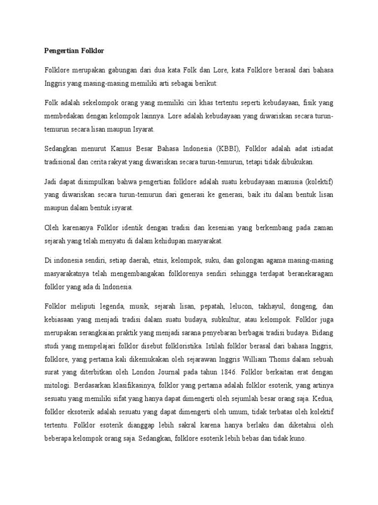 Pengertian, Jenis Folklor | PDF | Seni & Disiplin Bahasa
