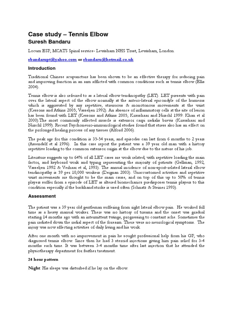 Case Study - Tennis Elbow: Suresh Bandaru | PDF | Acupuncture | Elbow
