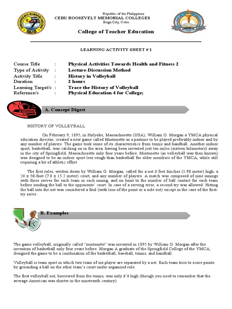 1.1 WORKTEXT in Volleyball (History of Volleyball) | PDF | Volleyball ...