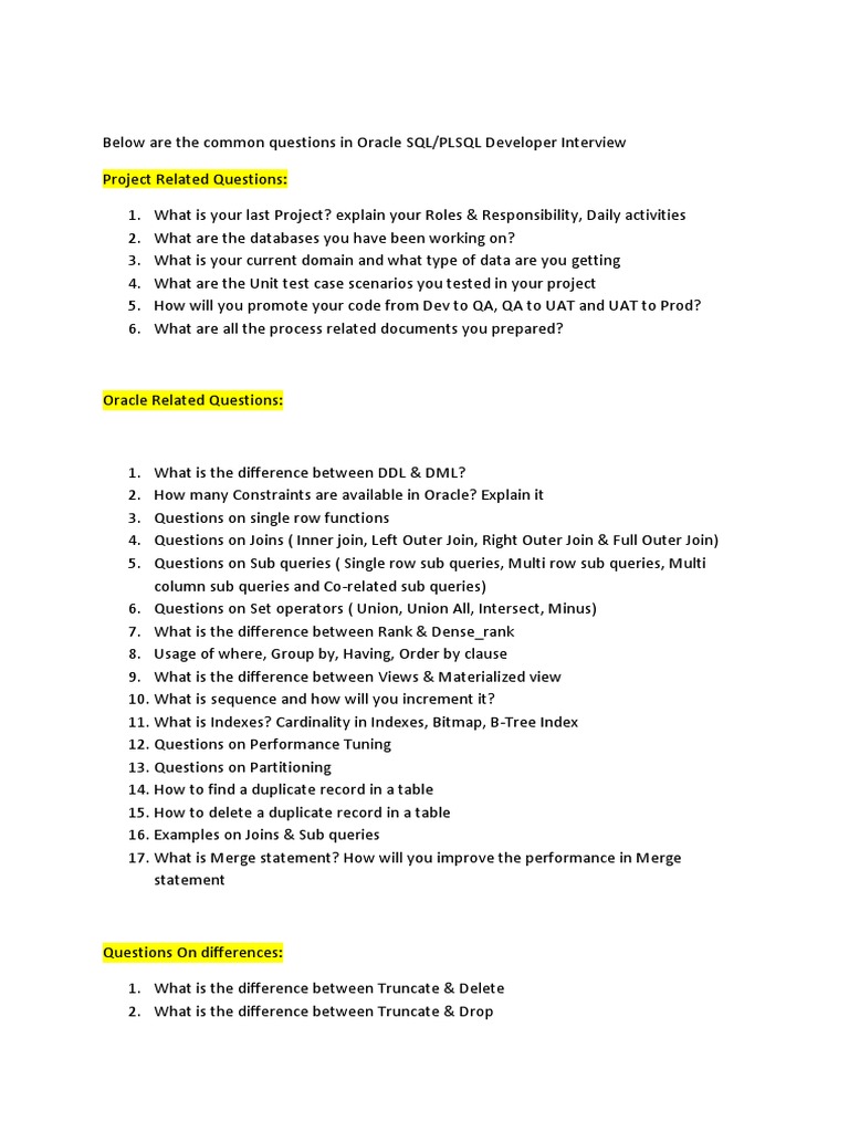 Oracle Interview Preparation | PDF | Pl/Sql | Databases