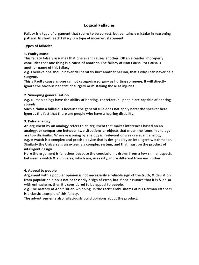 Logical Fallacies: Types of Fallacies 1. Faulty Cause | PDF | Fallacy ...