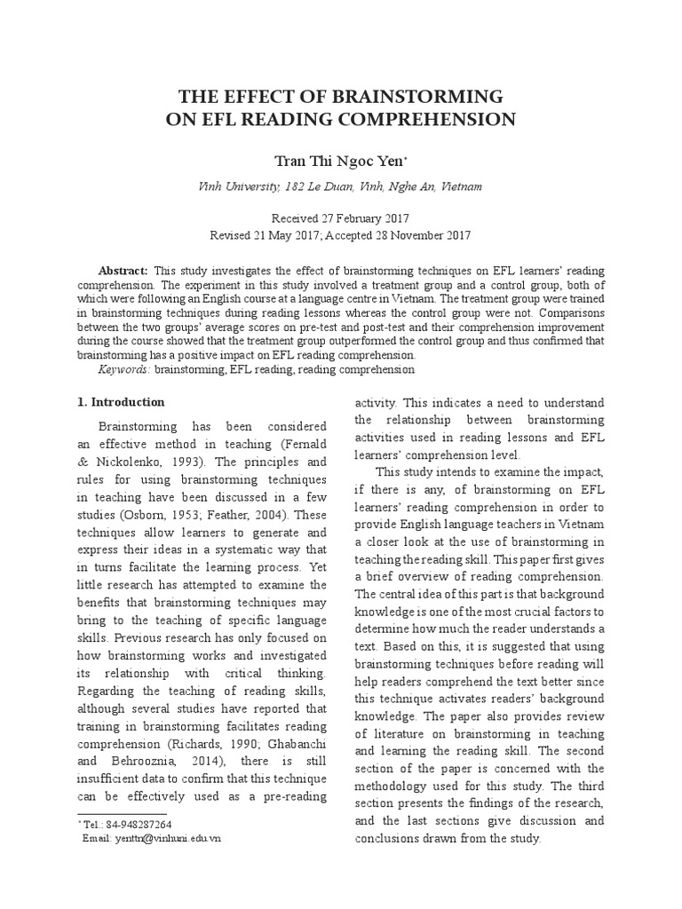 Brainstorming's Impact on EFL Reading | PDF | Reading Comprehension ...