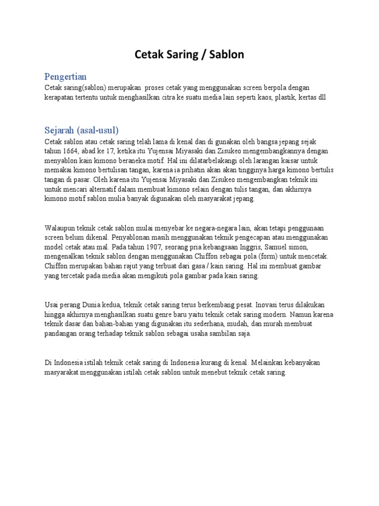 Cetak Saring (Sablon) | PDF