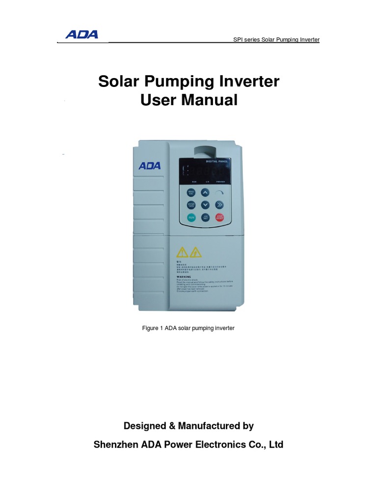 Solar Pumping Inverter User Manual: Designed & Manufactured by Shenzhen ...