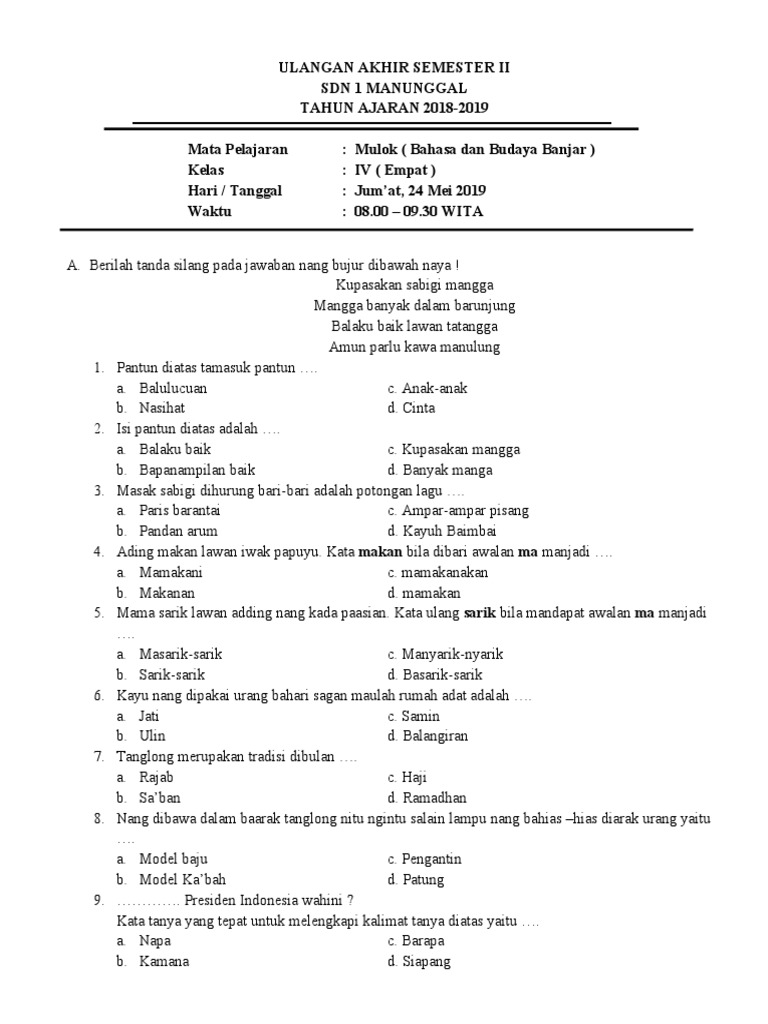 Soal Mulok Sem 2 | PDF