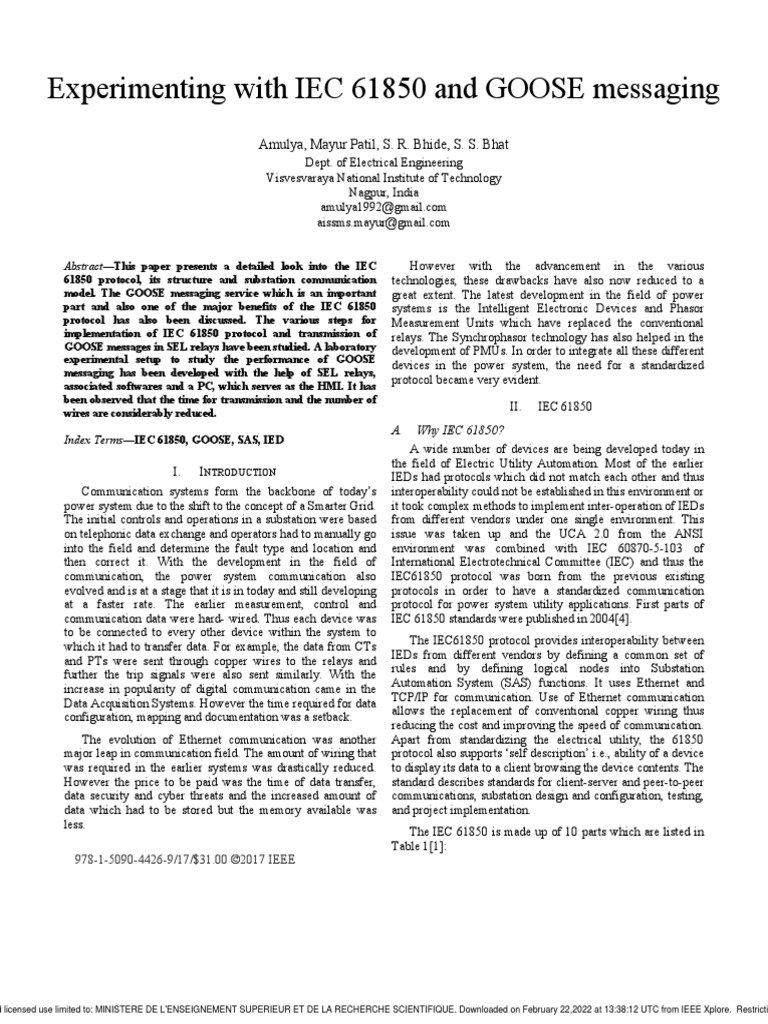 Experimenting With Iec 61850 And Goose Messaging Pdf Ethernet Computer Network