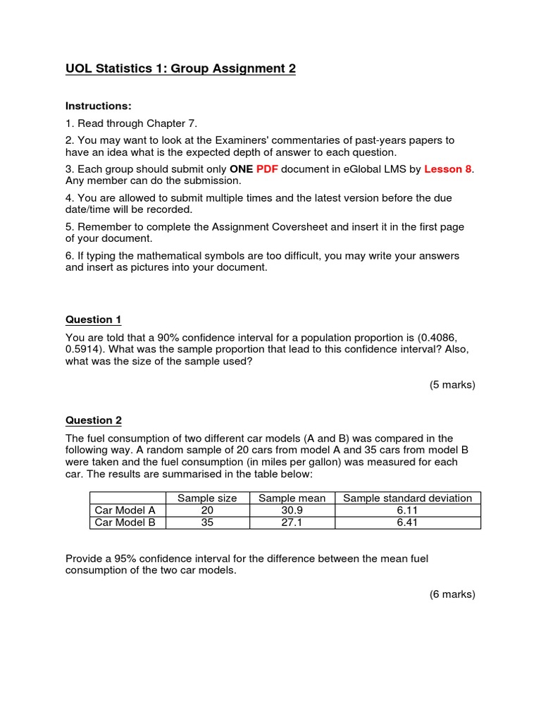 UOL Statistics 1: Group Assignment 2: Instructions | PDF | Fuel Efficiency | Fuel Economy In ...