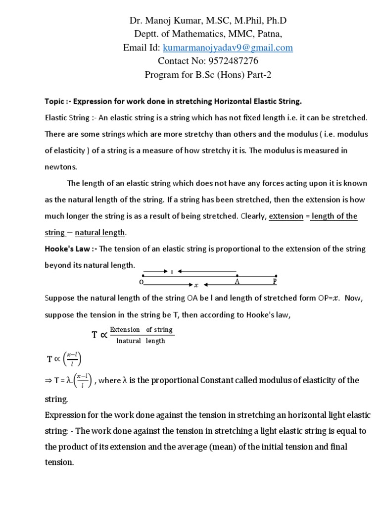 Work Done in Stretching an Elastic String | PDF | Elasticity (Physics ...