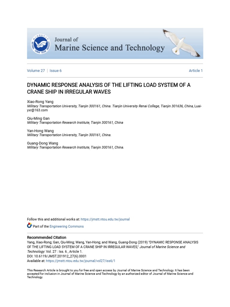 Dynamic Response Analysis of The Lifting Load System of A Crane S | PDF ...