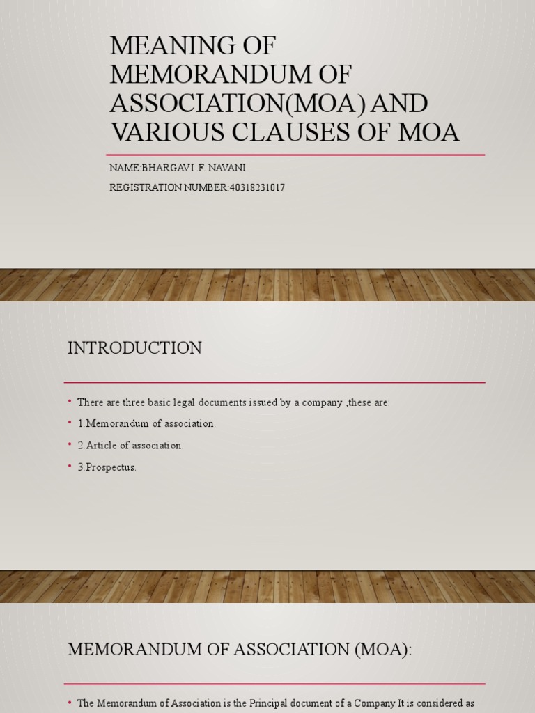 Meaning of Memorandum of Association (Moa) and Various Clauses of Moa ...