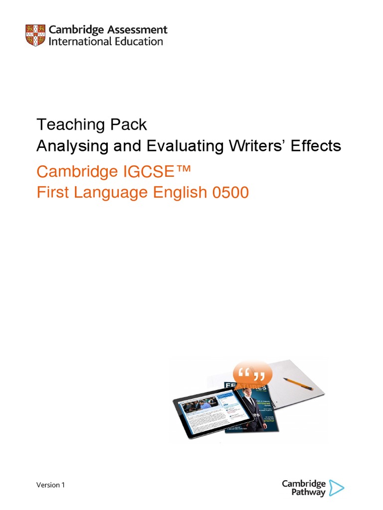 Teaching Pack Analysing and Evaluating Writers' Effects: Cambridge ...