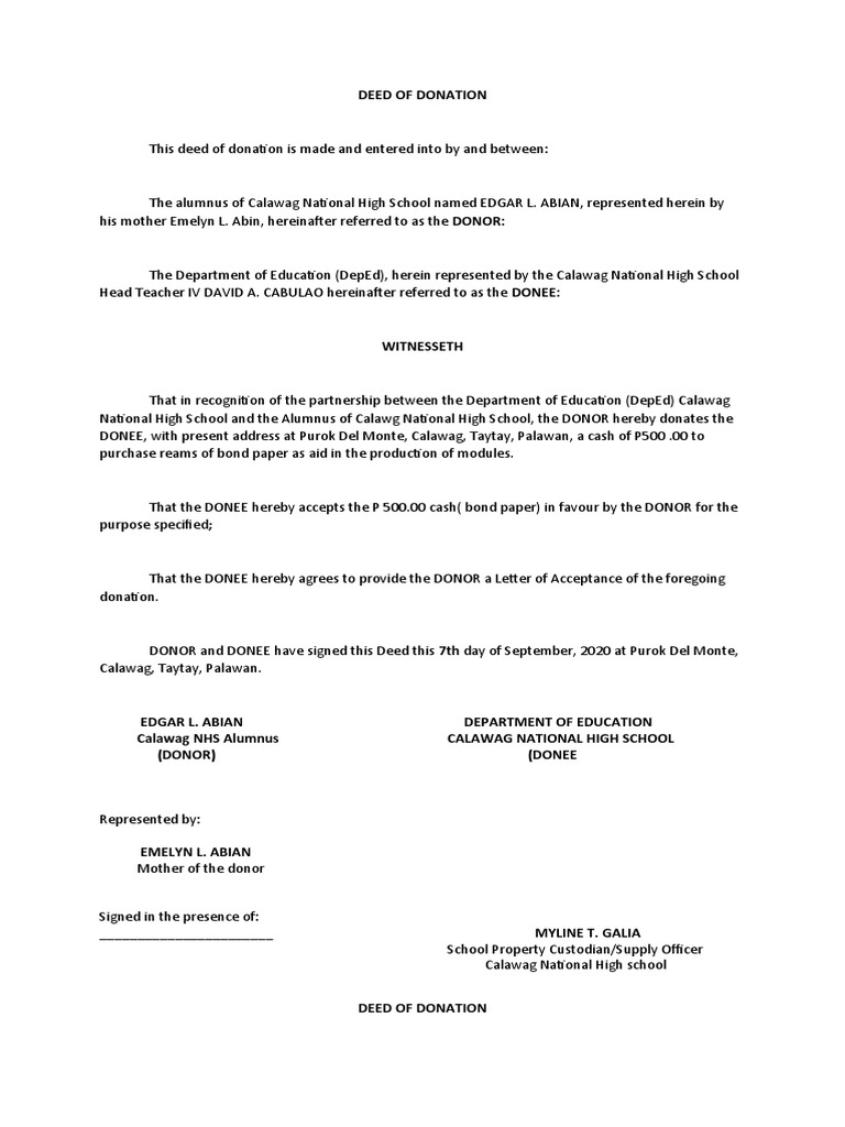 Deed of Donation Draft | PDF | Local Government | Public Administration