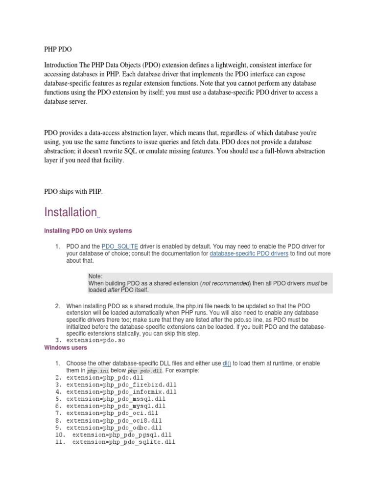 Installation Installing Pdo On Unix Systems Pdf Php Database Transaction