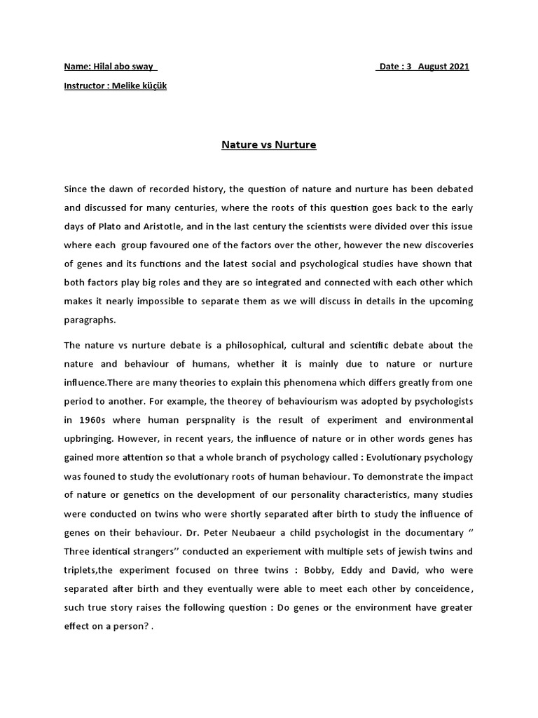 Nature Vs Nurture (4819) - Hilal-Draft 1 | PDF | Nature Versus Nurture ...
