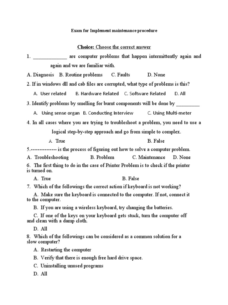 Exam For Implement Maintenance Procedure | PDF | Troubleshooting | Software Engineering