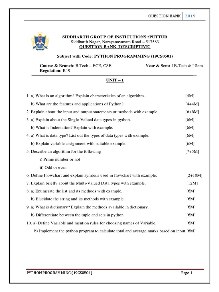19cs0501-Python Programming | PDF | Method (Computer Programming ...