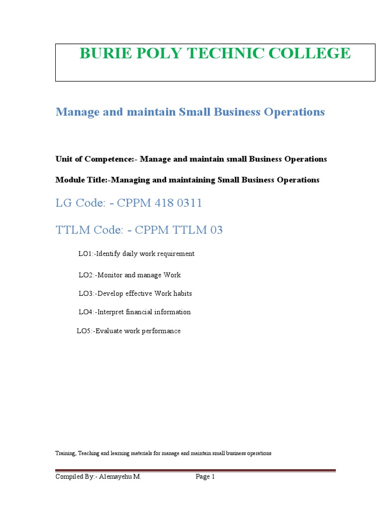 UC25Manage and Maintain Small Business Operations | PDF | Cash Flow ...