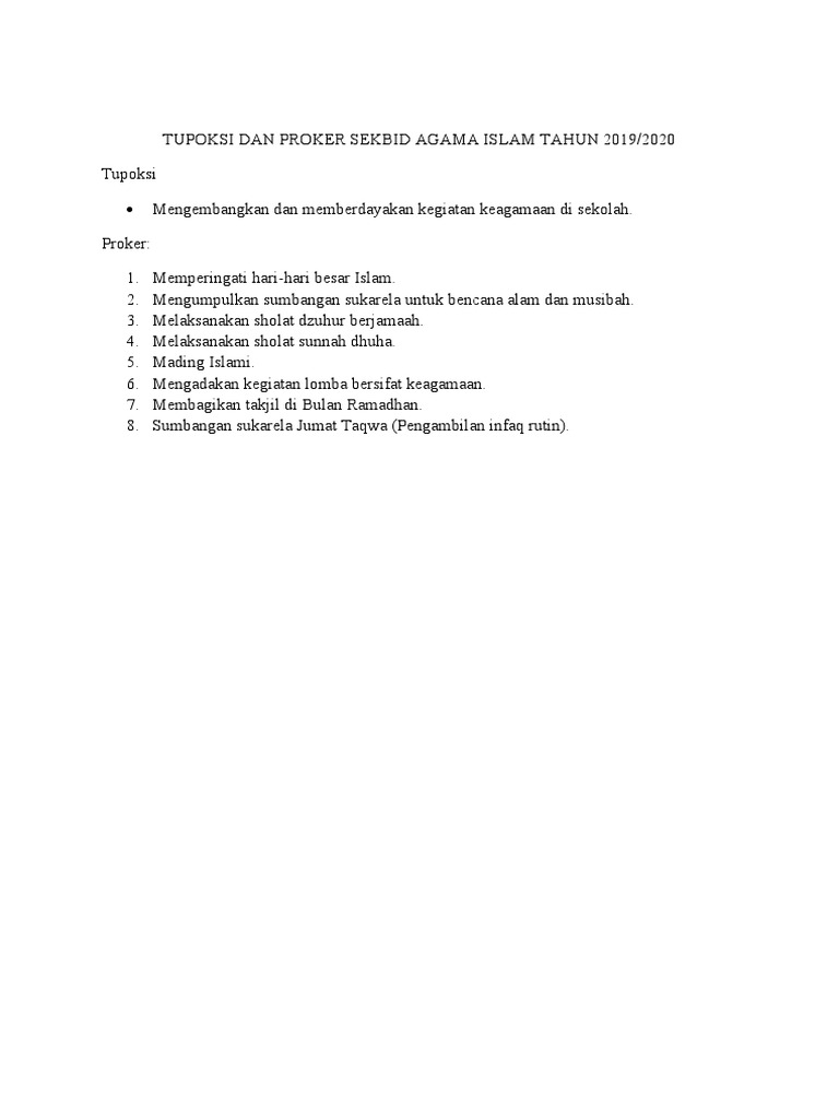 Tupoksi Dan Proker Sekbid Agama Islam Yang Lama | PDF | Ilmu Sosial