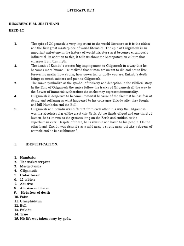 Analysis of Gilgamesh and Prodigal Son | PDF | Epic Of Gilgamesh