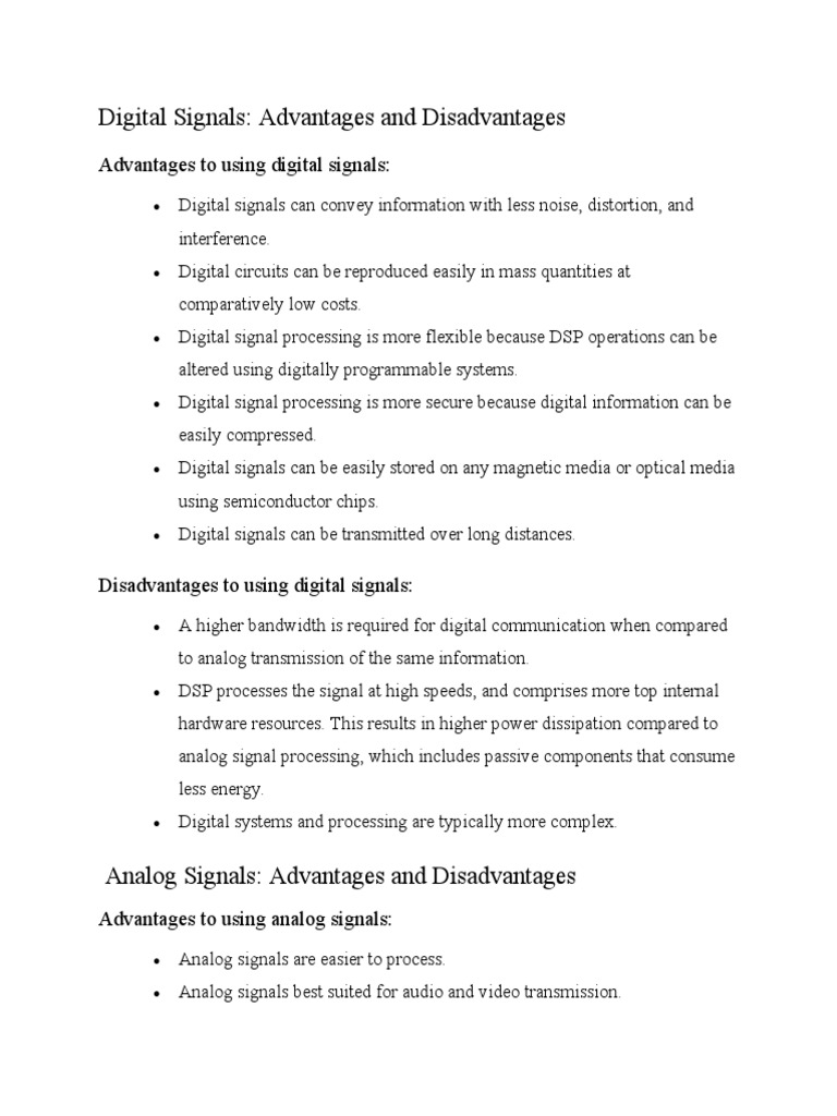 Digital Signals: Advantages and Disadvantages | PDF