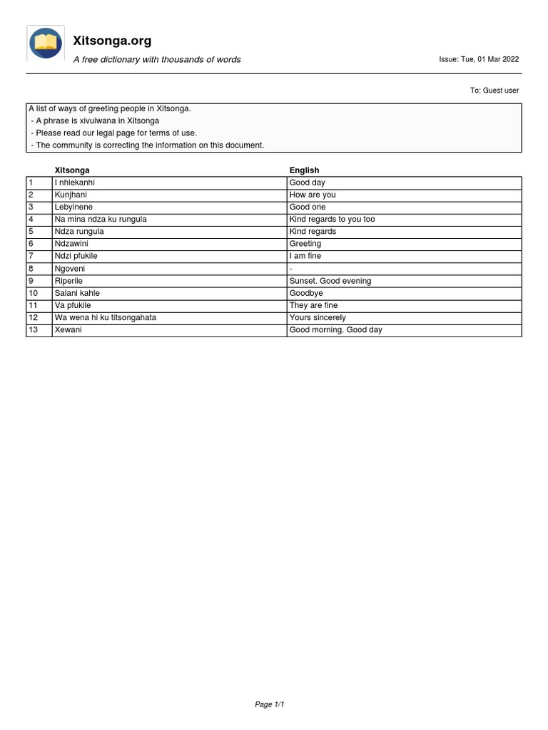 Xivulwana Hi Xitsonga | PDF