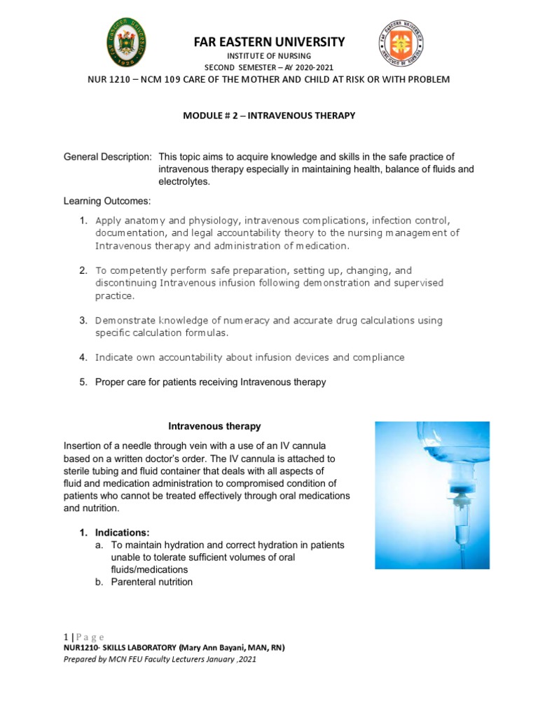 Nur 1210 Skills Module #2 Iv Therapy | PDF | Intravenous Therapy ...