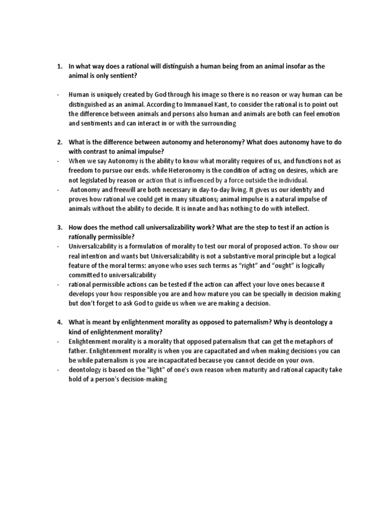 ETHICS 5 Chapter IV Deontology | PDF | Autonomy | Rationality