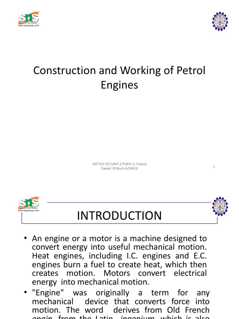 Construction and Working of Petrol Engine | PDF | Engines | Internal ...