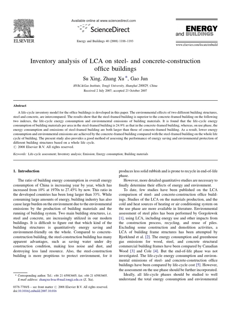 Inventory Analysis of LCA On Steel - and Concrete-Construction Office ...
